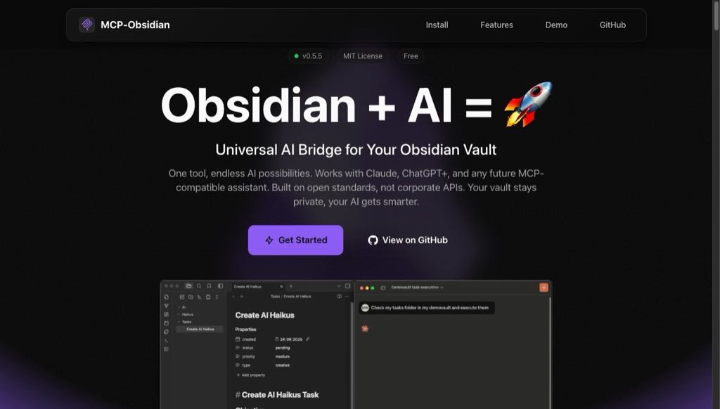 MCP-Obsidian - Universal AI Bridge for Obsidian Vaults
